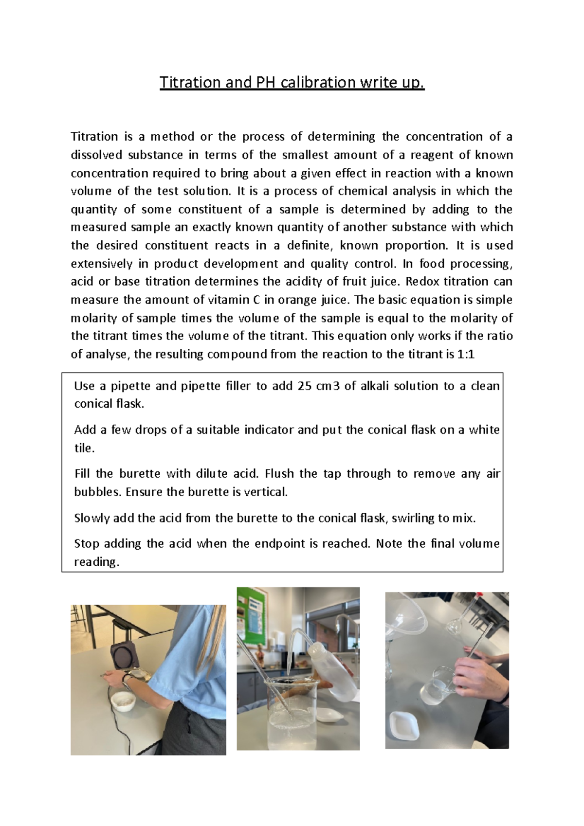 Titration & pH Calibration Techniques: A Comprehensive Write-Up - Studocu