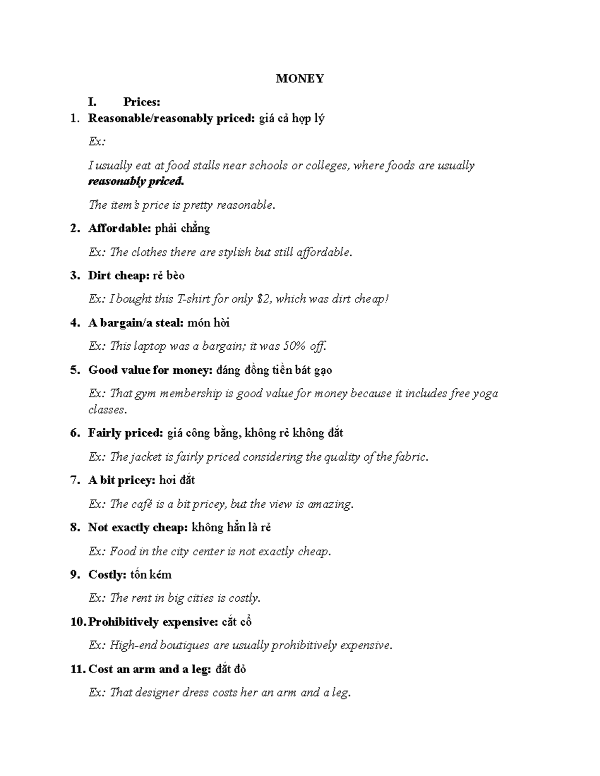 HW Money IELTS Topic: Vocabulary and Expressions on Prices, Earnings ...