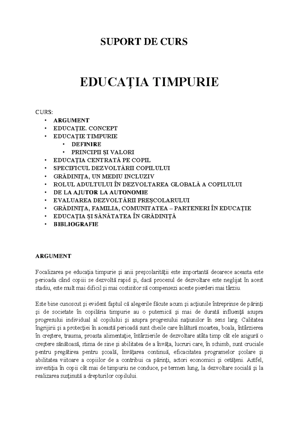 Curriculum pentru Educație Timpurie (I): Structuri și Principii de ...