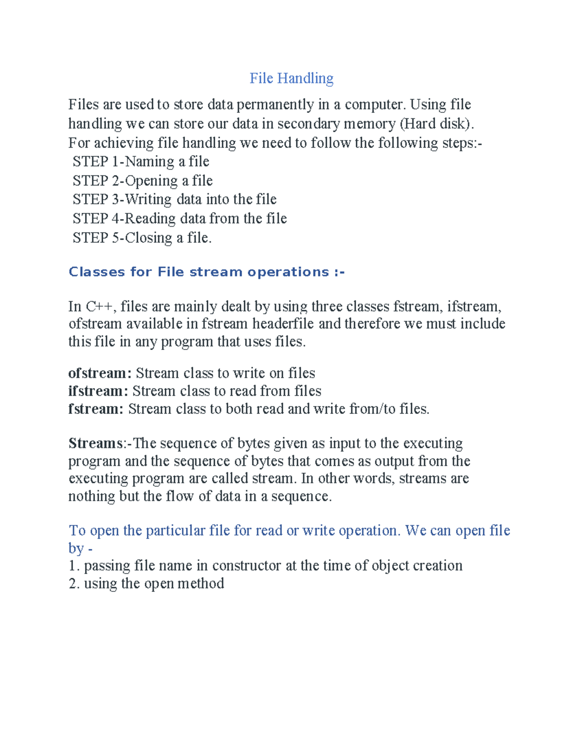 File Handling in C++: Understanding Streams and Operations - Studocu