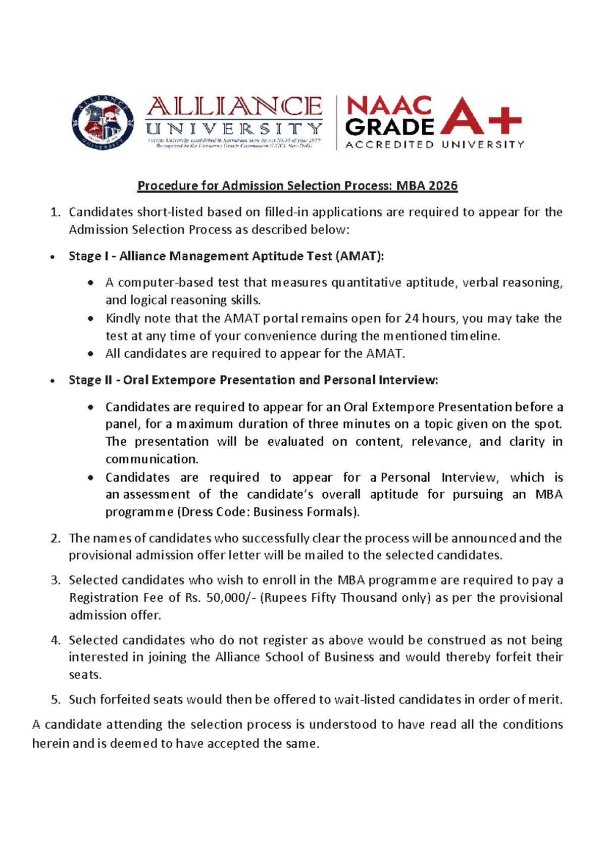 MBA 2026 Admission Selection Process Guidelines - Studocu