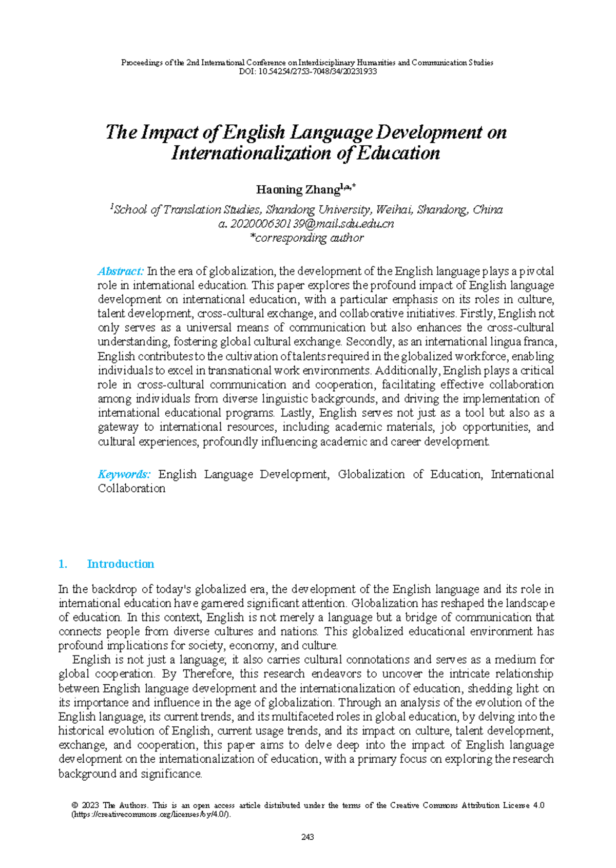 The Impact of English Language Development on Int'l Education (HUM 2023 ...