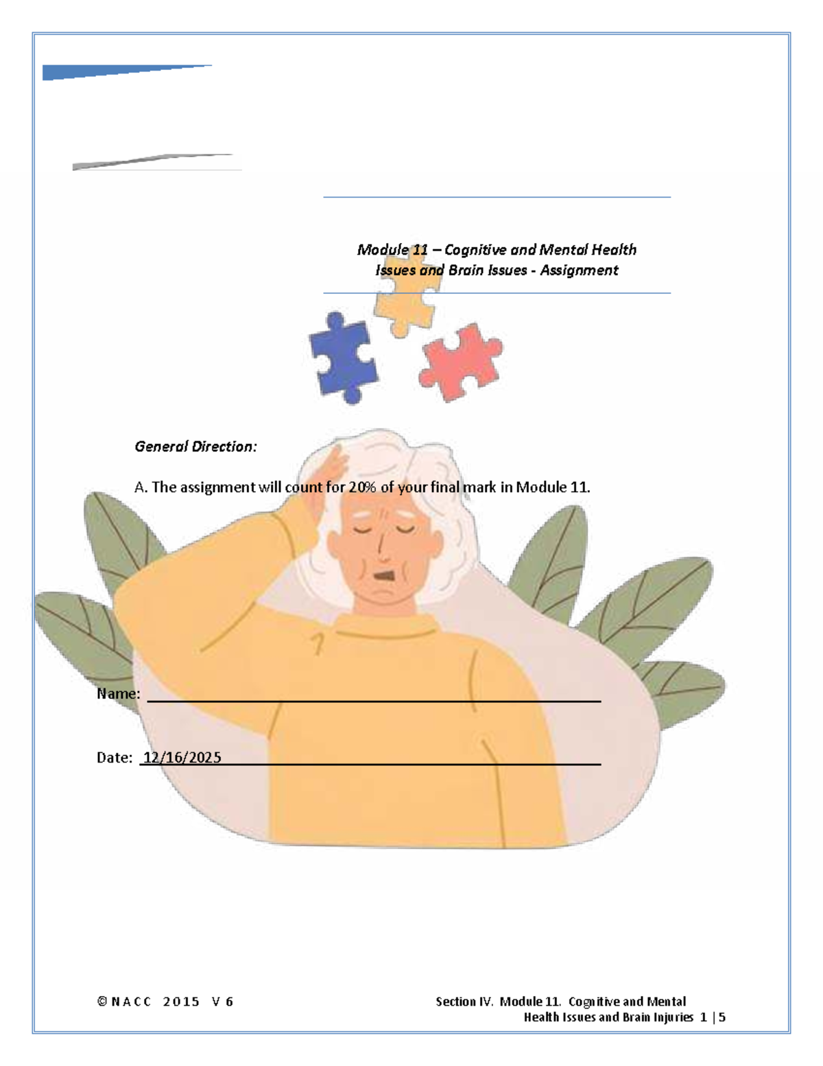 IV-12.1 Assignment - Module 11 Cognitive & Mental Health Issues - Studocu