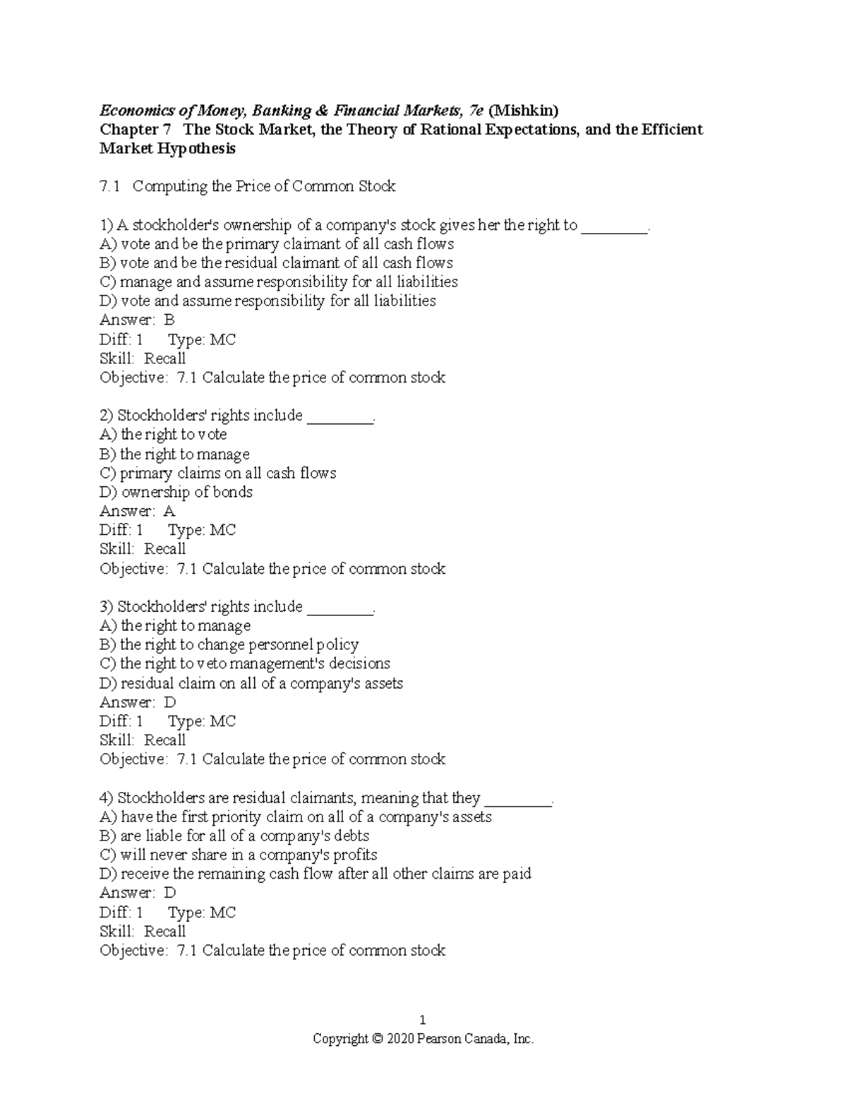 Mishkin Economics 7e: TIF Chapter 7 - Stock Market & Rational ...