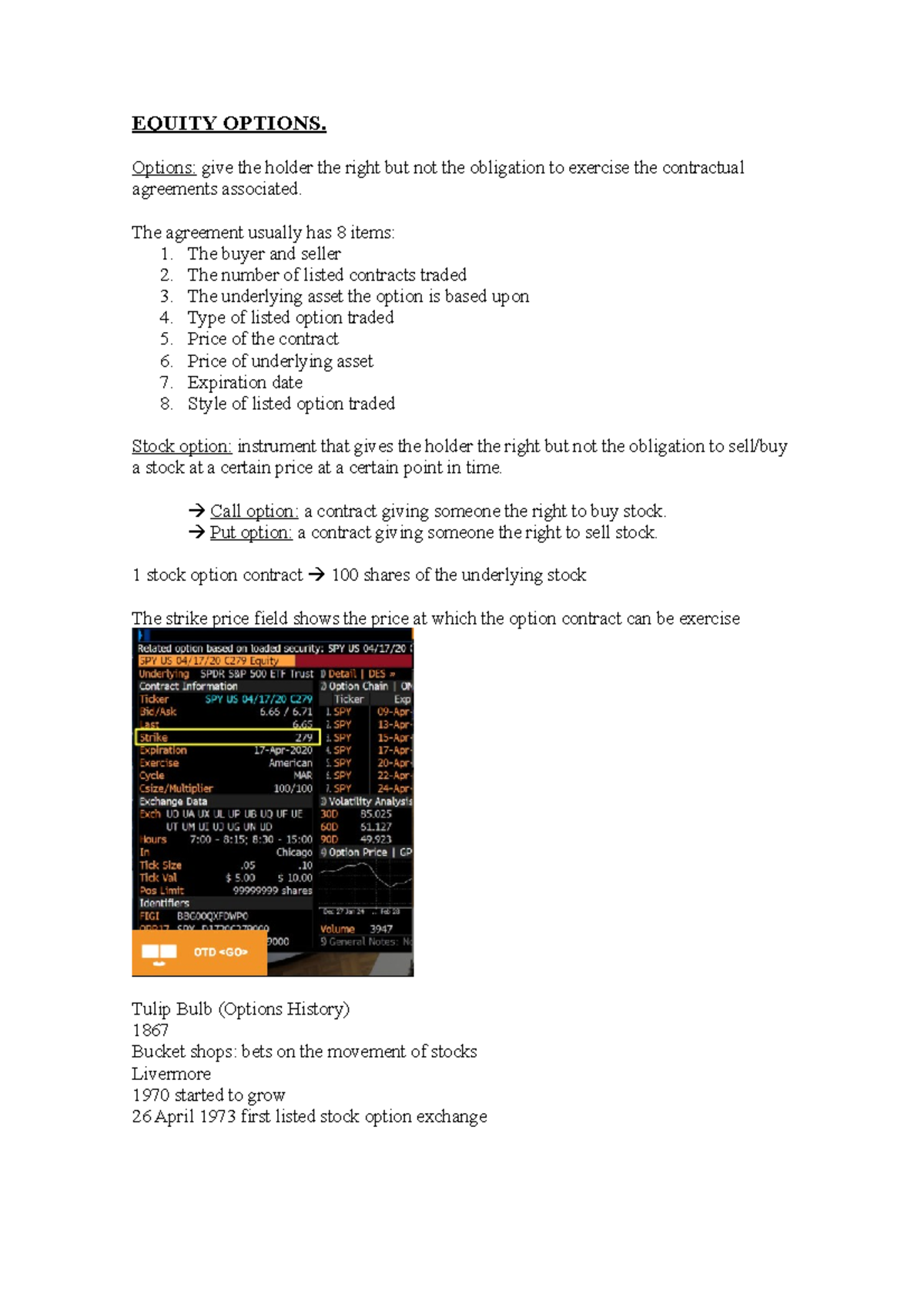 Equity Options Bloombergf - EQUITY OPTIONS. Options: give the holder ...