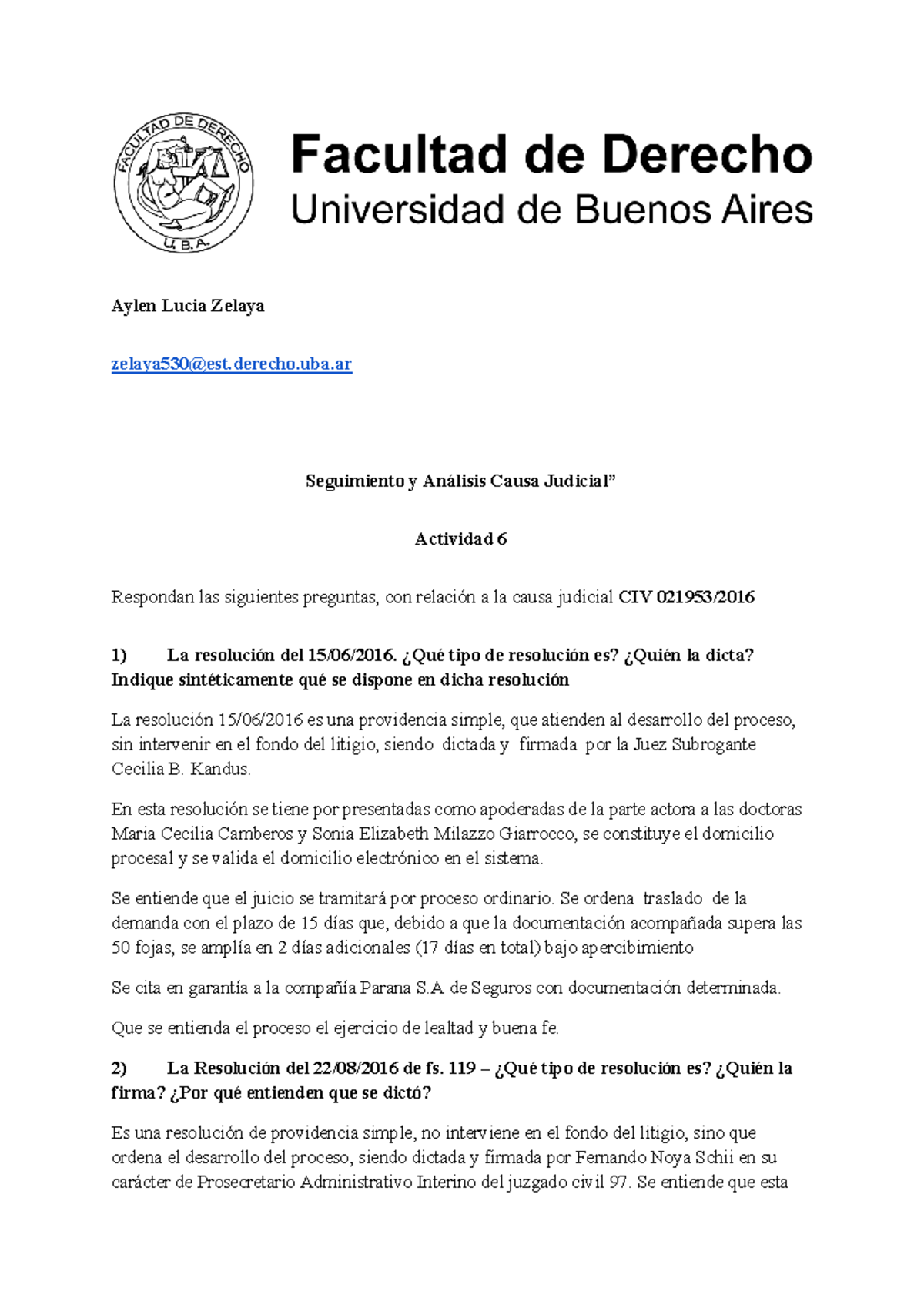 CIV - Actividad 6: Seguimiento y Análisis de Causa Judicial - Studocu