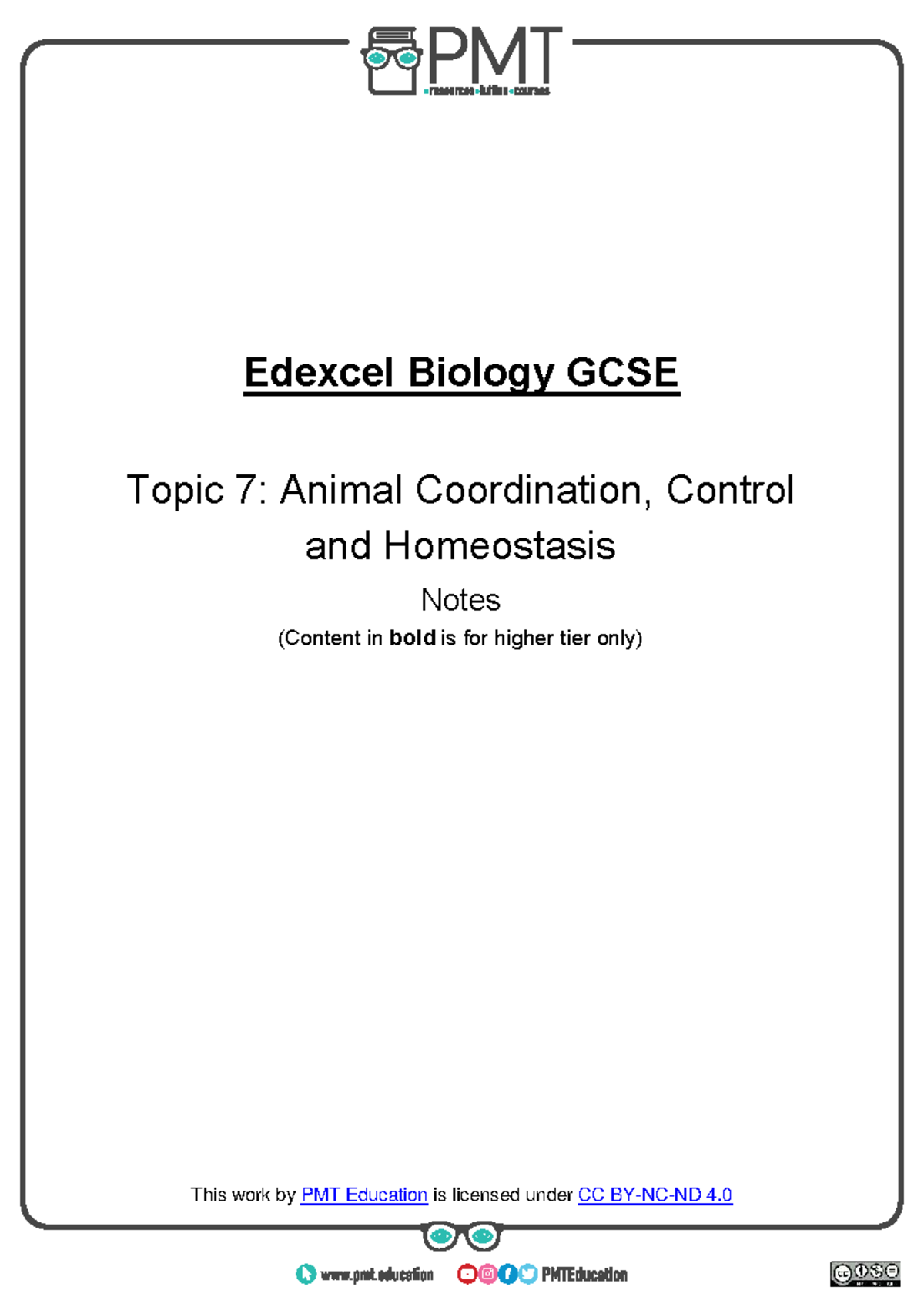 Edexcel Biology GCSE Topic 7: Animal Coordination & Homeostasis Notes ...