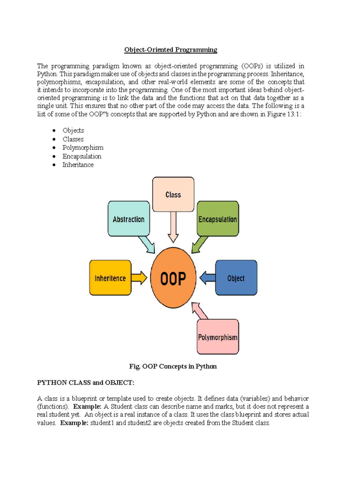 Unit-I: Classes and Objects in Python Programming (OOP) - Studocu