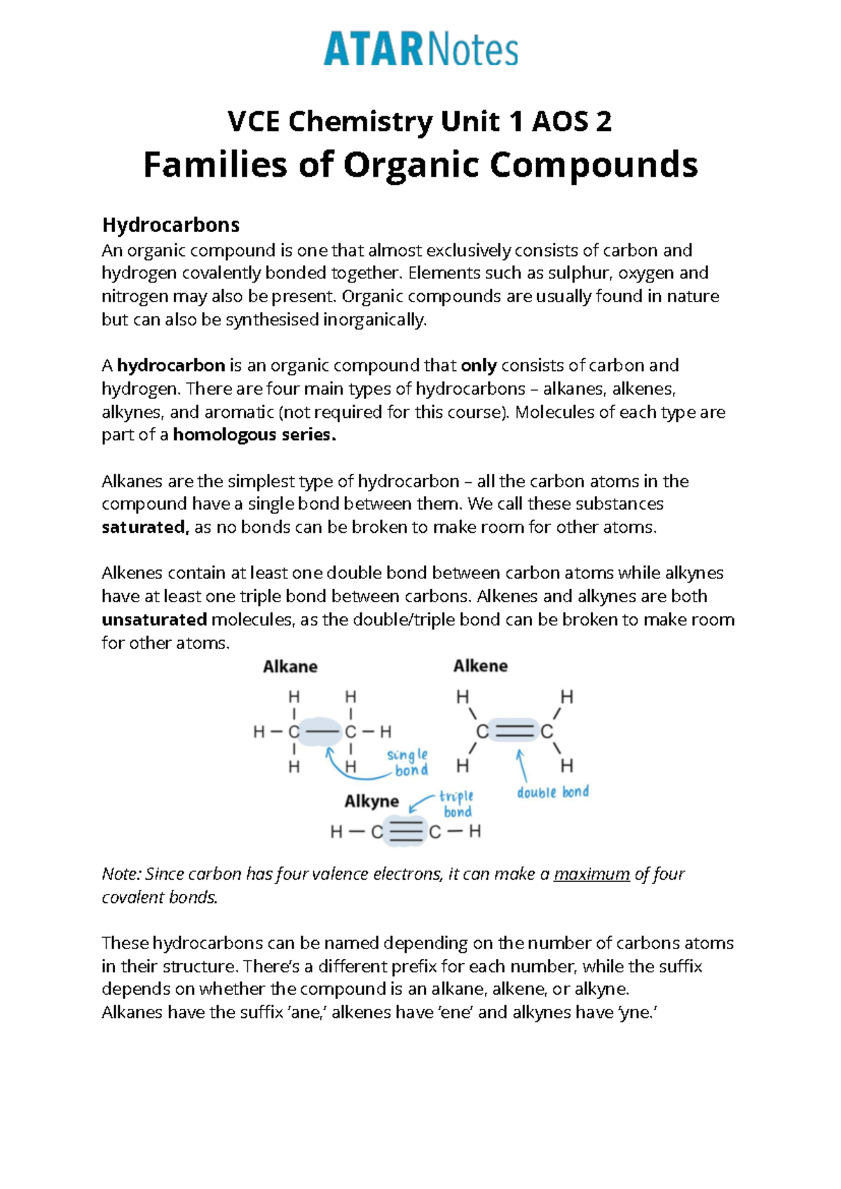 VCE Chemistry Unit 1 - Organic Compounds - VCE Chemistry Unit 1 AOS 2 ...