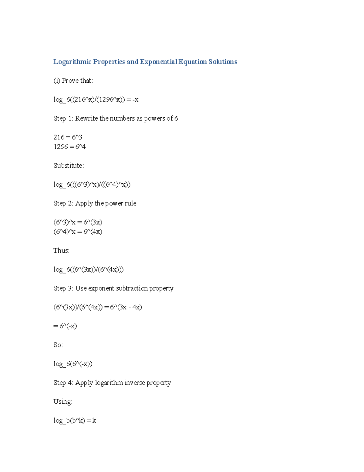 Logarithmic Properties & Exponential Equations: Proofs & Solutions ...