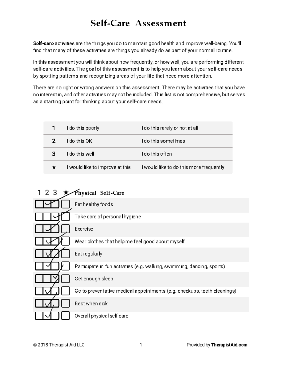 Self care assessment unlocked - Self-Care Assessment © 2018 Therapist ...