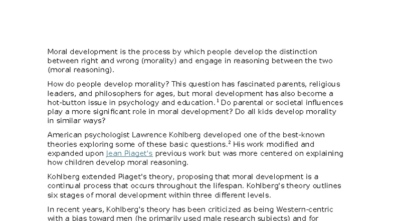 Moral Development - Lecture Notes (PSY 101) - Studocu