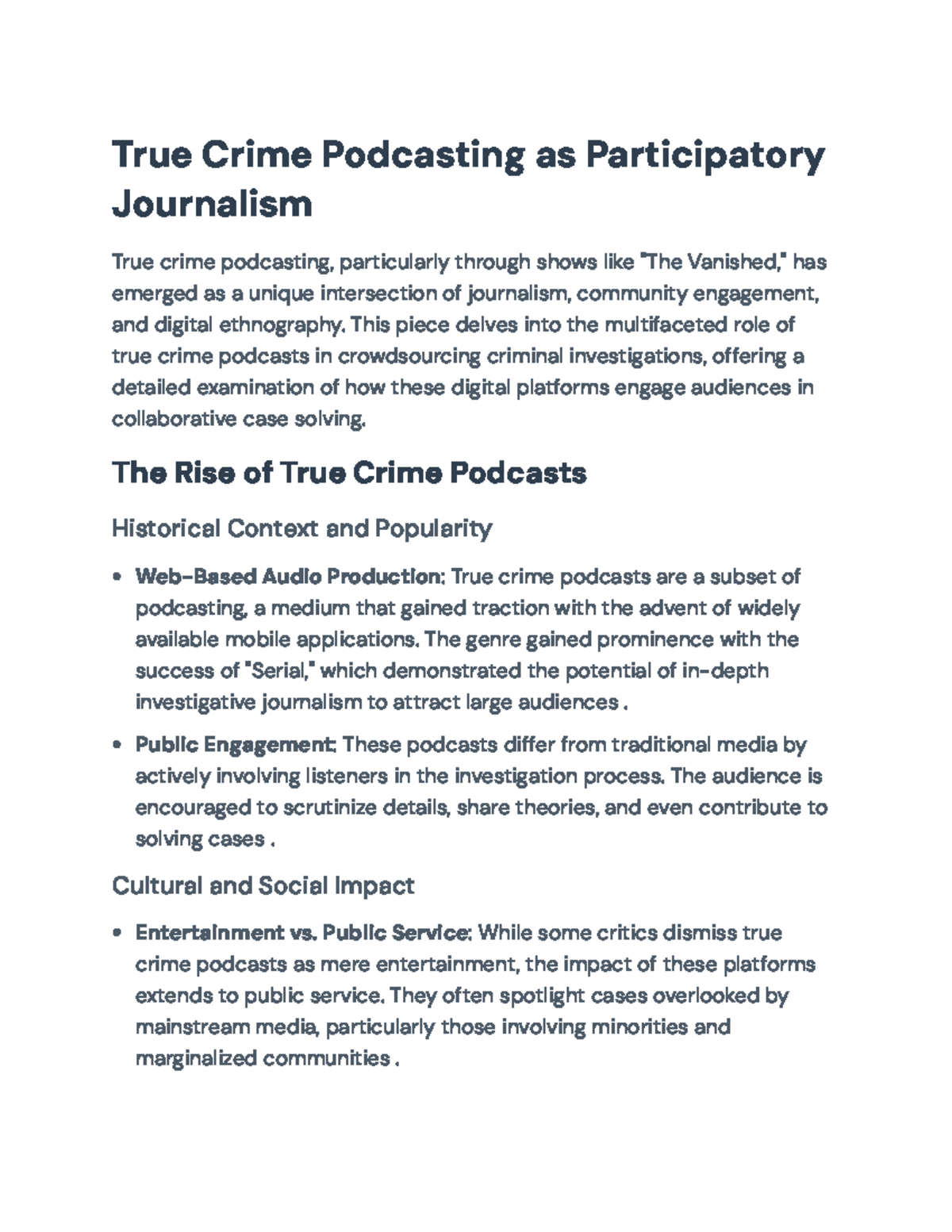 True Crime Podcasting as Participatory Journalism: Insights from "The ...