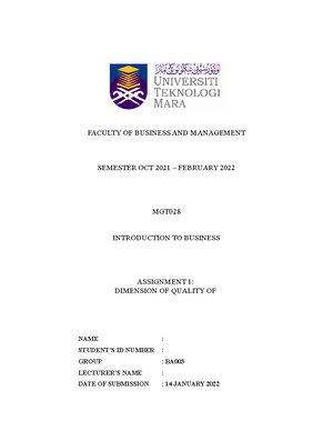 MGT028 ( Individual Assigment) - UNIVERSITI TEKNOLOGI MARA SEMESTER OCT ...