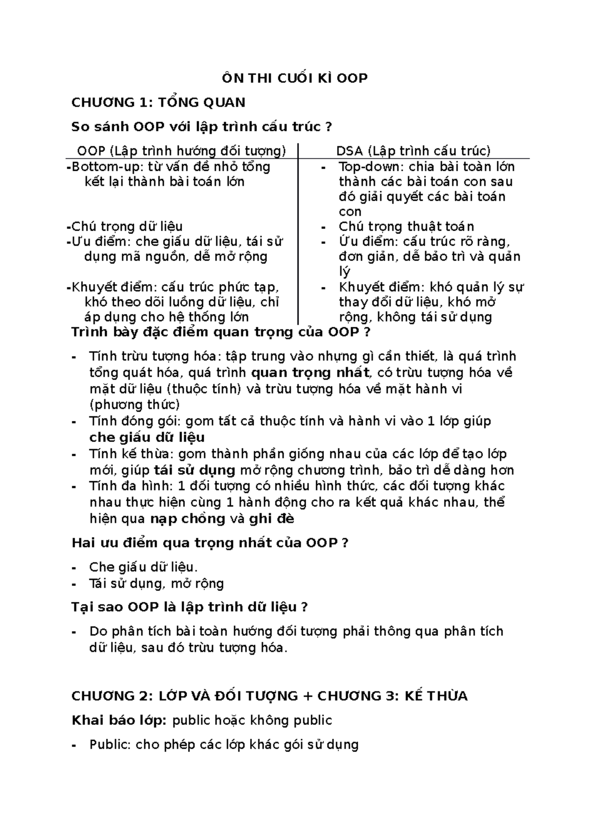 ÔN THI CUỐI KÌ OOP - LÝ THUYẾT VÀ THỰC HÀNH OOP - Studocu
