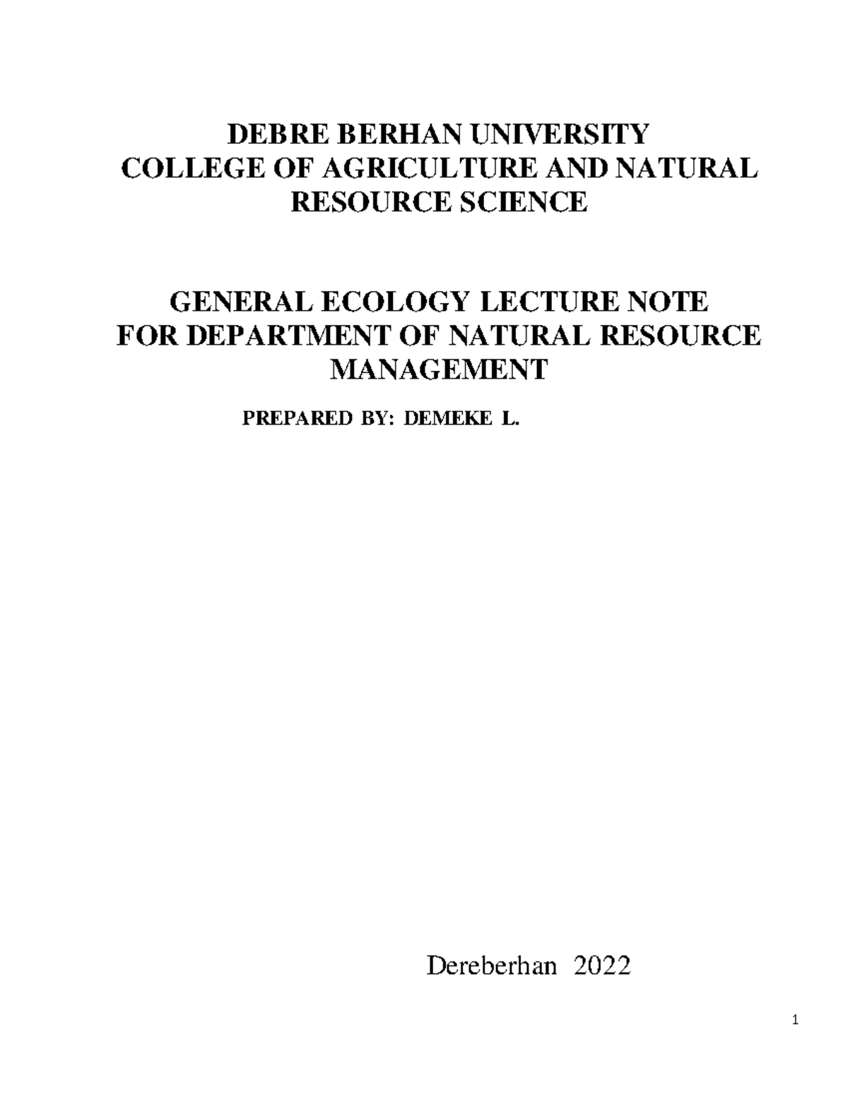 General Ecology Lecture Notes (NRM 101) - Revised Edition - Studocu