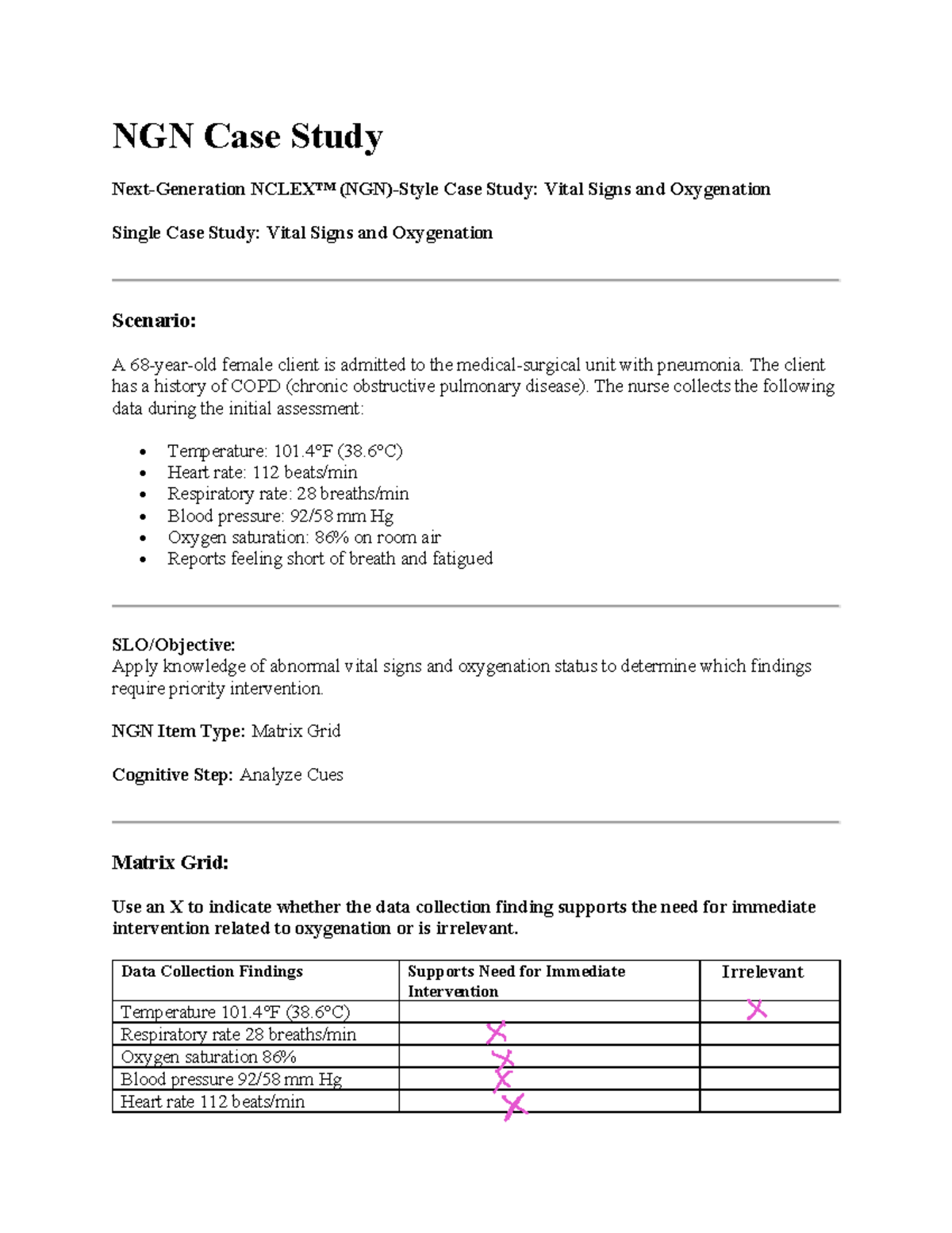 NGN Case Study: Prioritizing Vital Signs in Pneumonia Care - Studocu