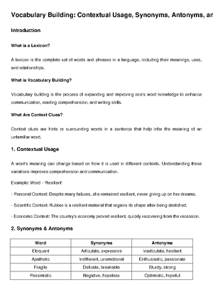 Vocabulary Building Final - Vocabulary Building: Contextual Usage ...