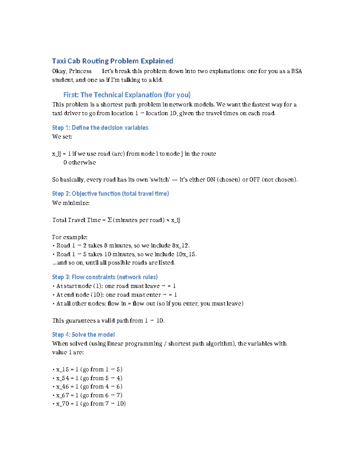 BSA 101: Taxi Cab Routing Problem Explained - Full Report - Studocu