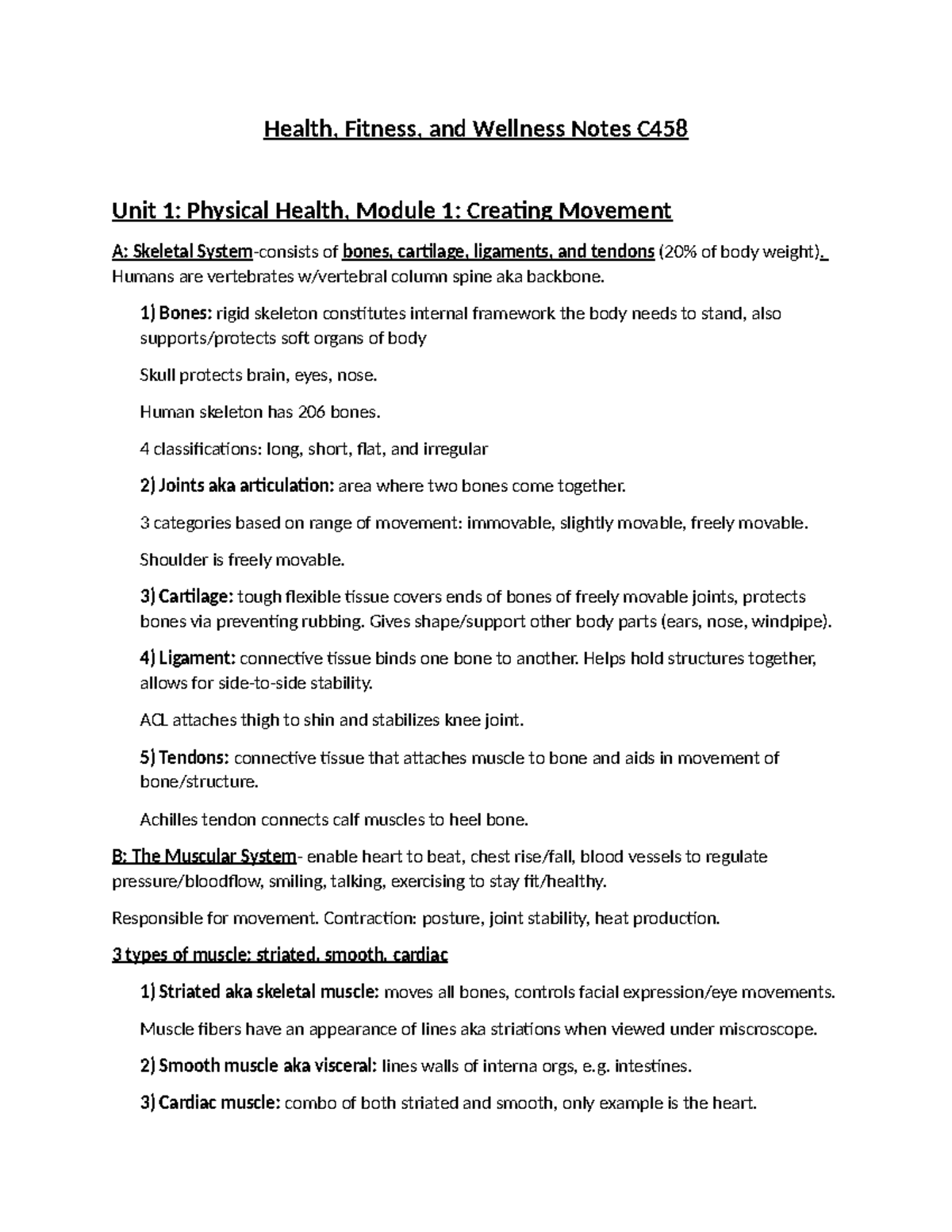 Health, Fitness, and Wellness Study Notes C458 - Complete Overview ...