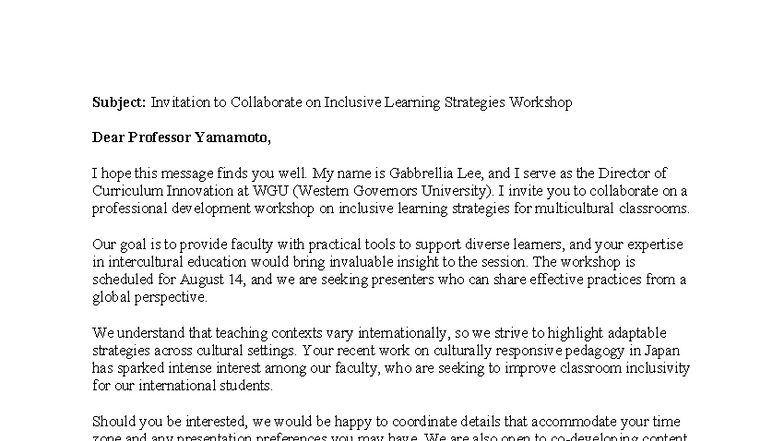 Invitation to Collaborate on Inclusive Learning Strategies Workshop ...