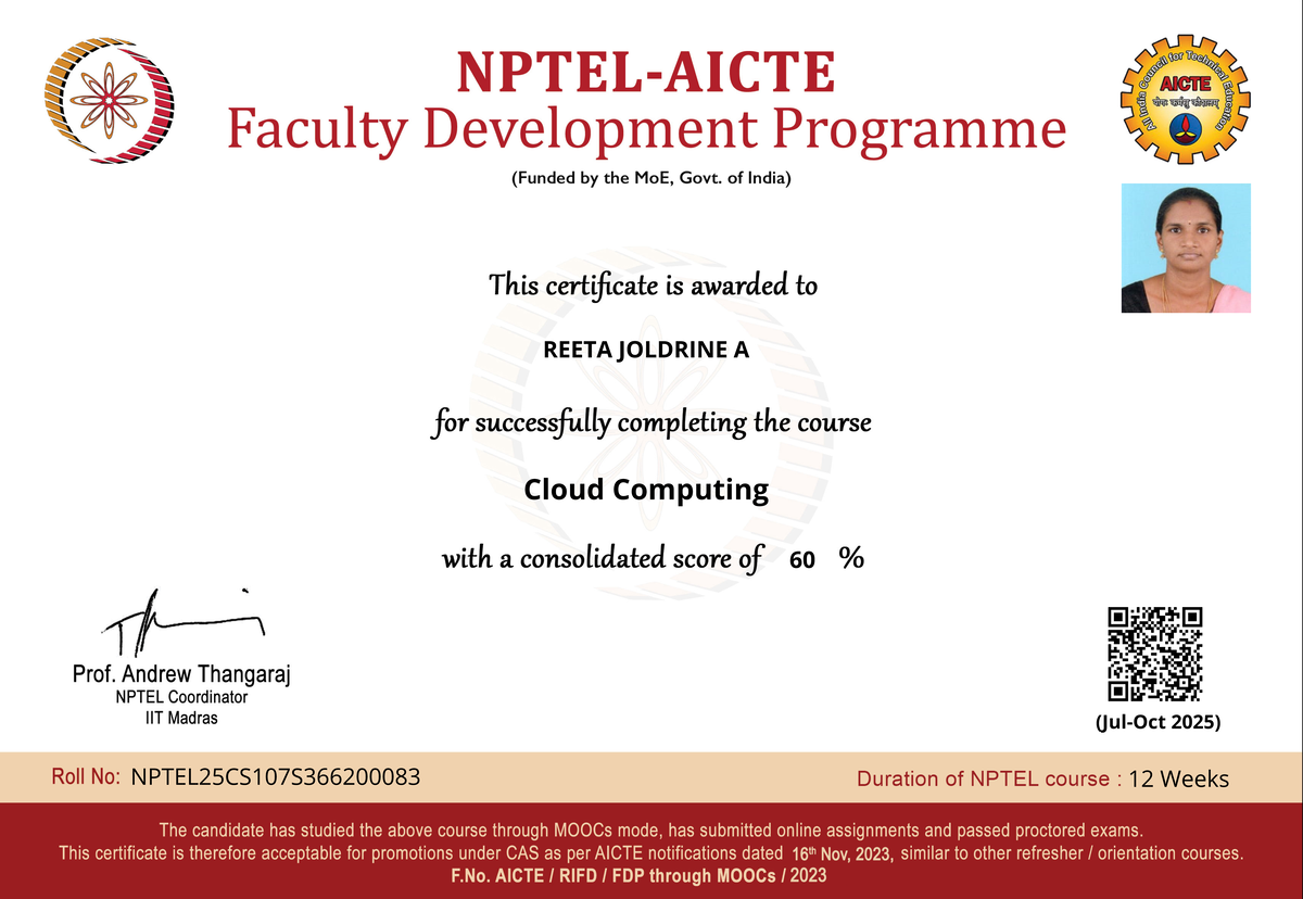 Cloud Computing FDP Certificate - NPTEL Course Completion - Studocu