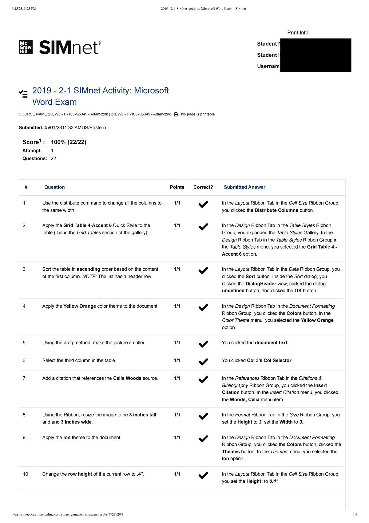 2019 - 2-1 SIMnet Microsoft Word Exam Activity Results - IT-100-Q5345 ...