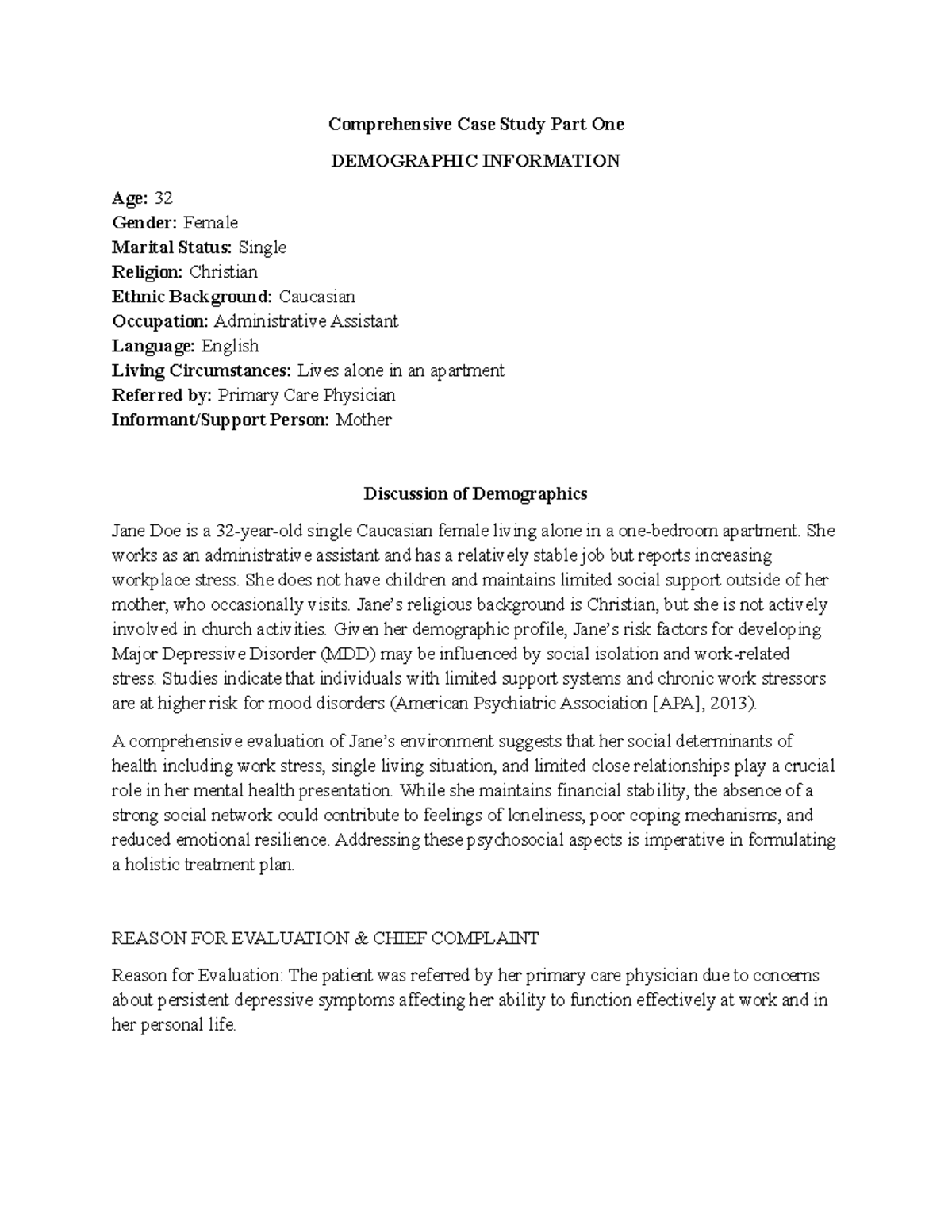 Clinical Case Study: Major Depressive Disorder (MDD) Evaluation and ...