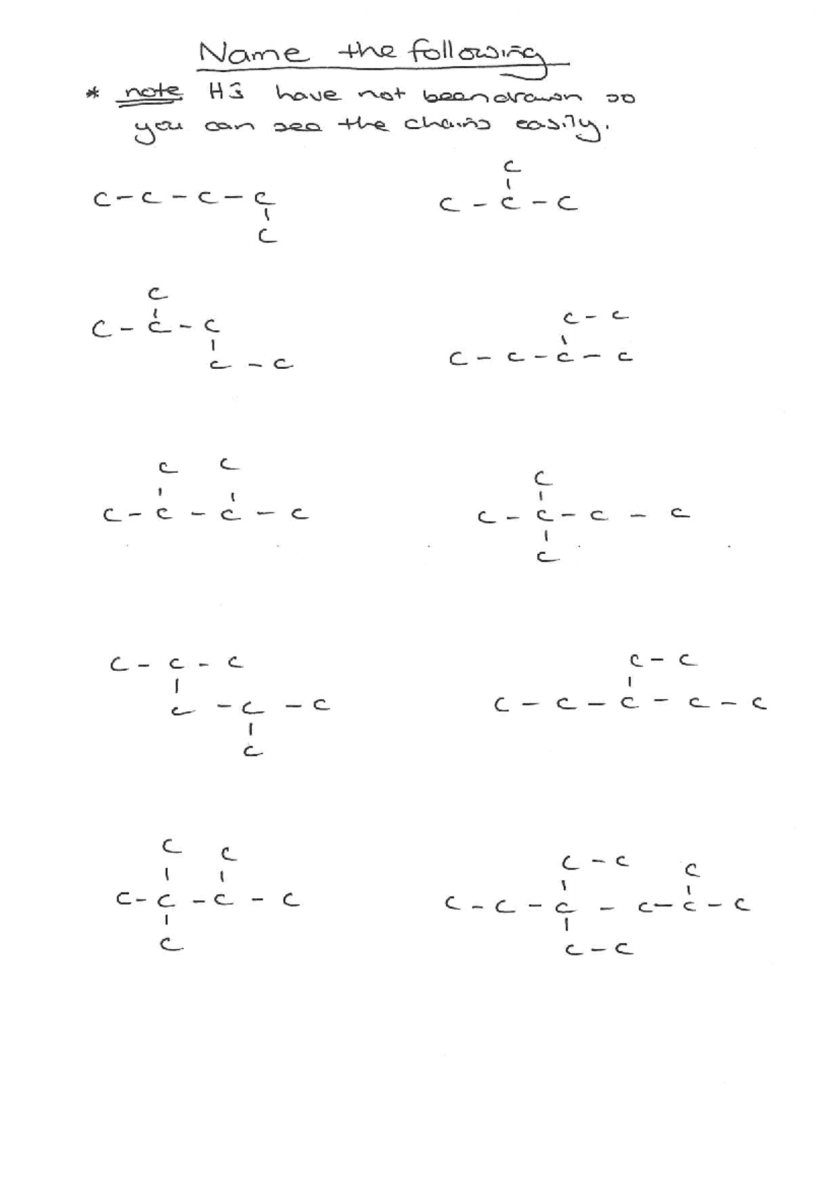 Alkane Worksheet - C1 to C3 Chain Structures Analysis - Studocu