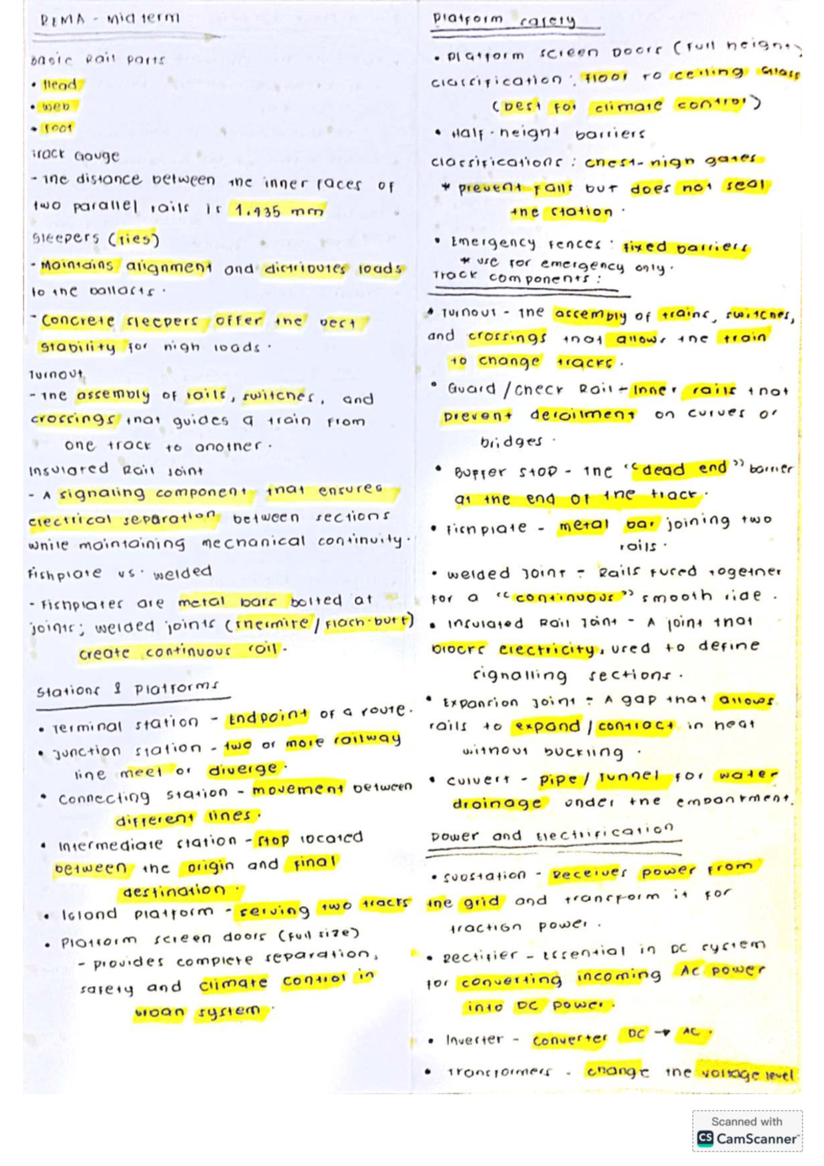 REMA Midterm Study Notes on Rail Systems and Components - Studocu