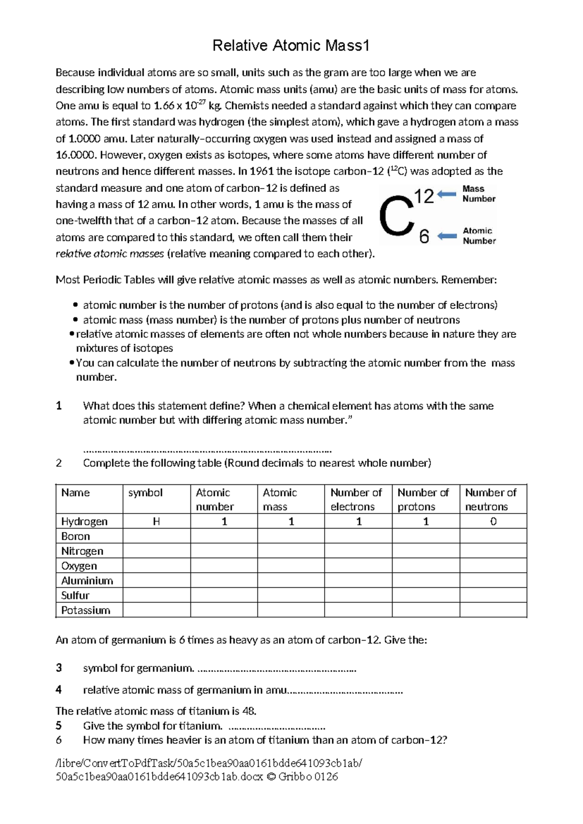 Relative Atomic Mass and Isotopes: A Study Guide (Chem 0126) - Studocu