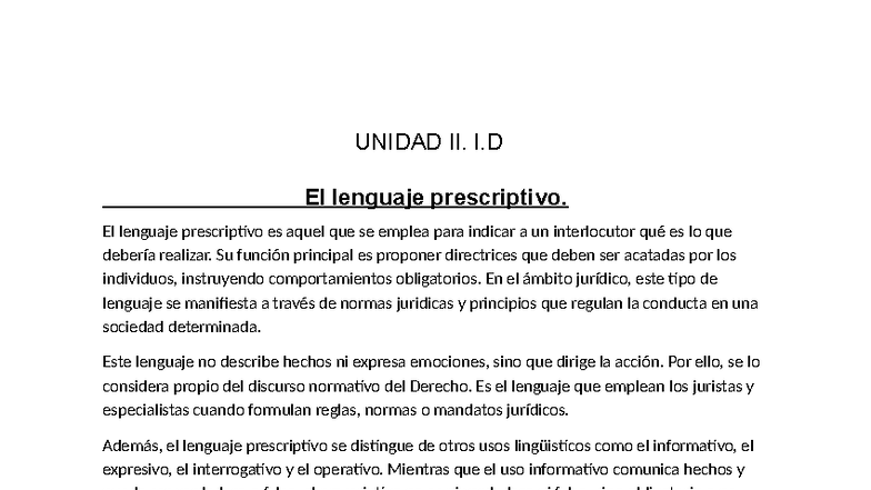 Resumen de Unidad II: El Lenguaje Prescriptivo en Derecho - Studocu