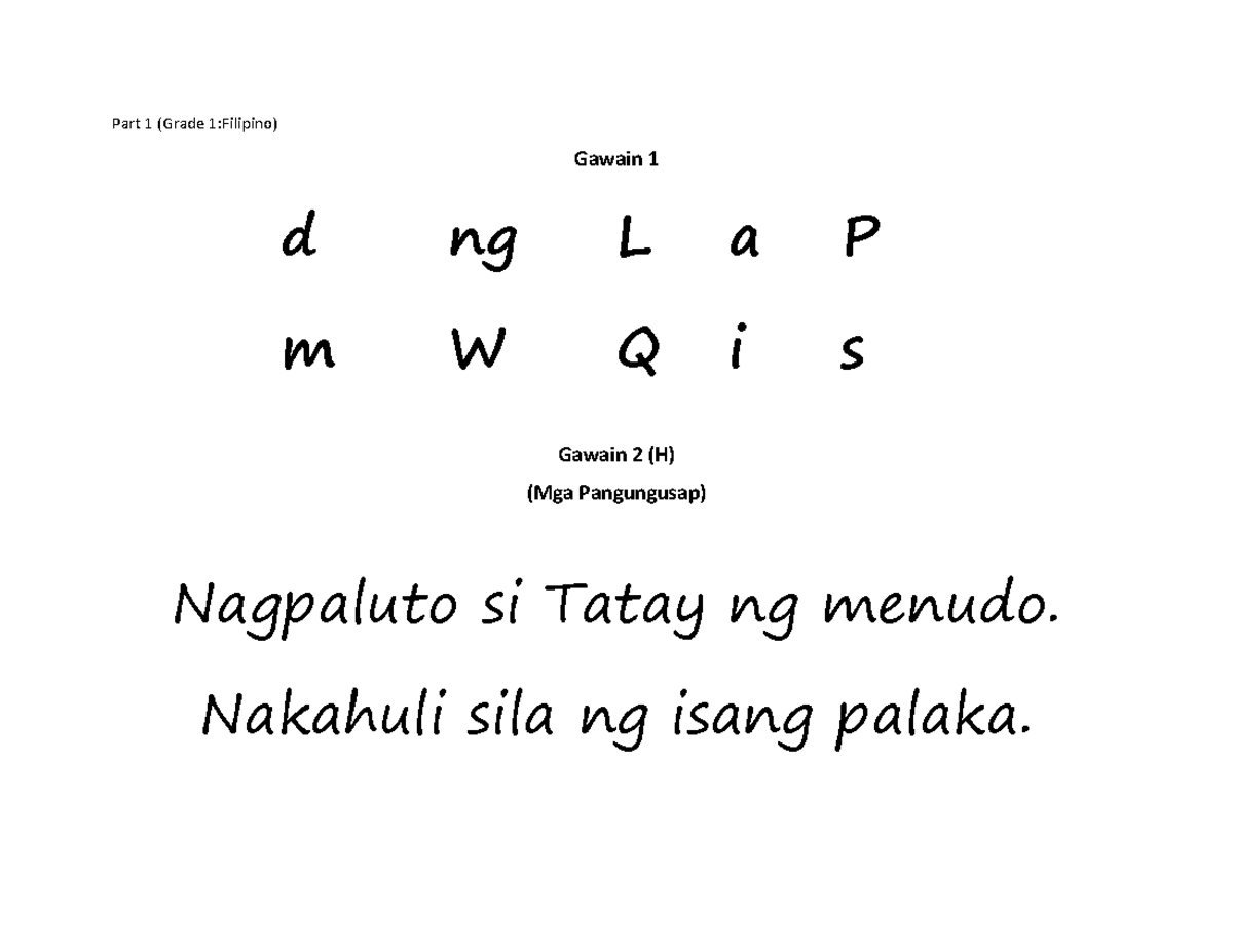 Learners copy Grade 1 CRLA-Parallel - Part 1 (Grade 1 :Filipino) Gawain ...
