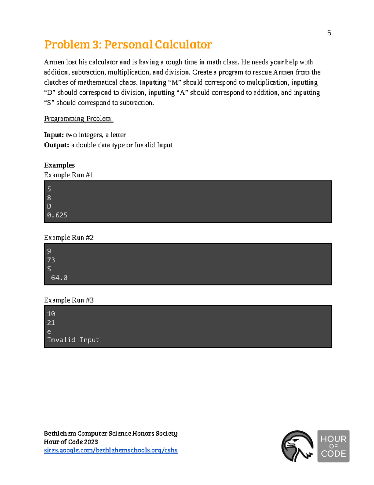 CS101: Problem 3 - Personal Calculator Programming Challenge - Studocu