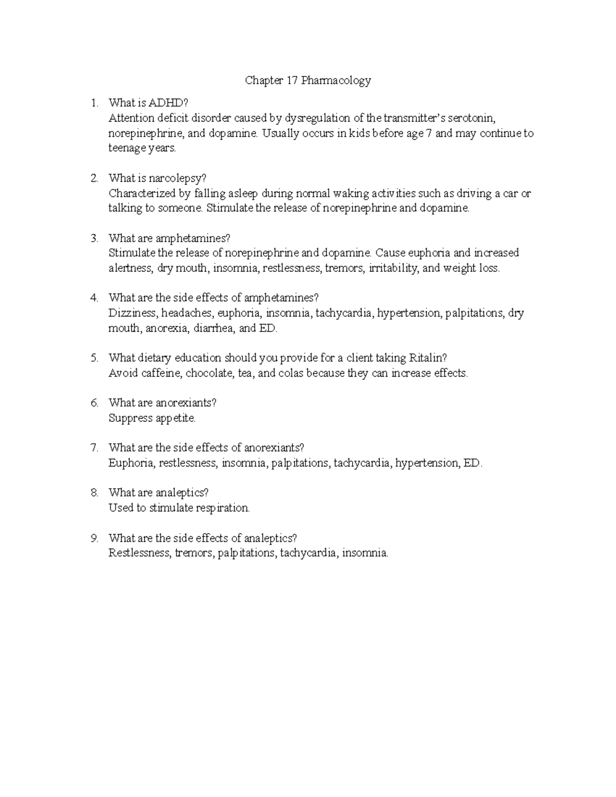 Pharmacology chapter 17 practice questions - Chapter 17 Pharmacology What is ADHD? Attention ...