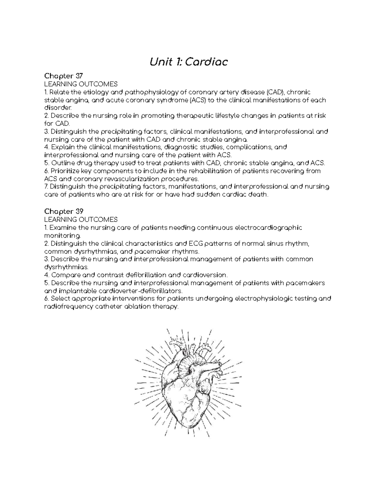 Unit 1: Cardiac Nursing Notes on CAD & ACS (Chapters 37-39) - Studocu