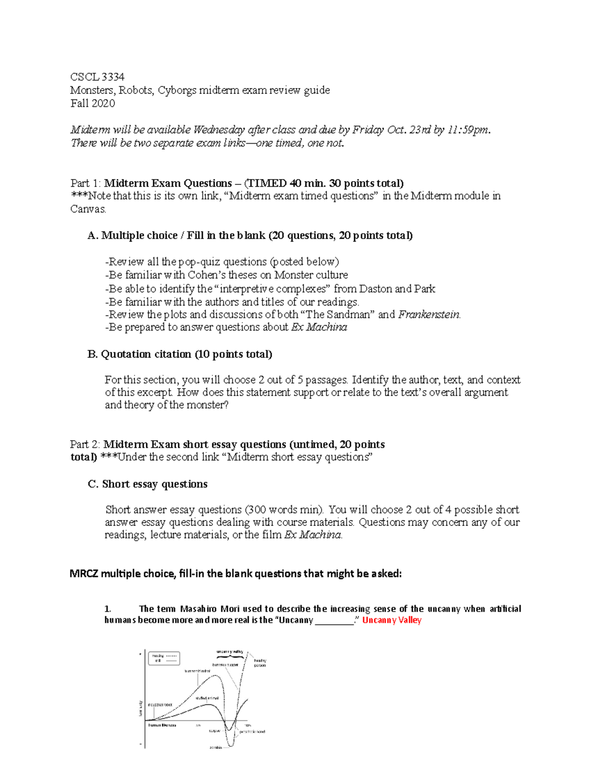 CSCL Midterm Review - CSCL 3334 Monsters, Robots, Cyborgs midterm exam ...