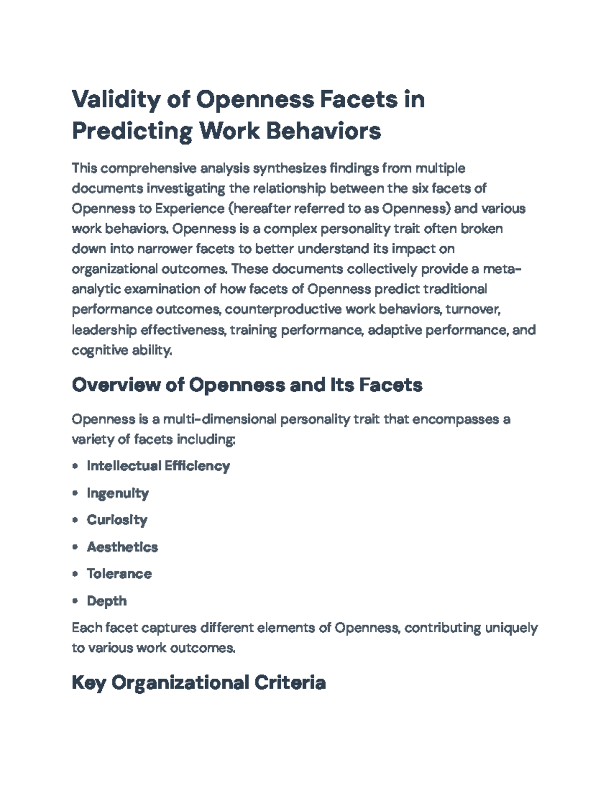 Validity of Openness Facets in Predicting Work Behaviors: A Meta ...