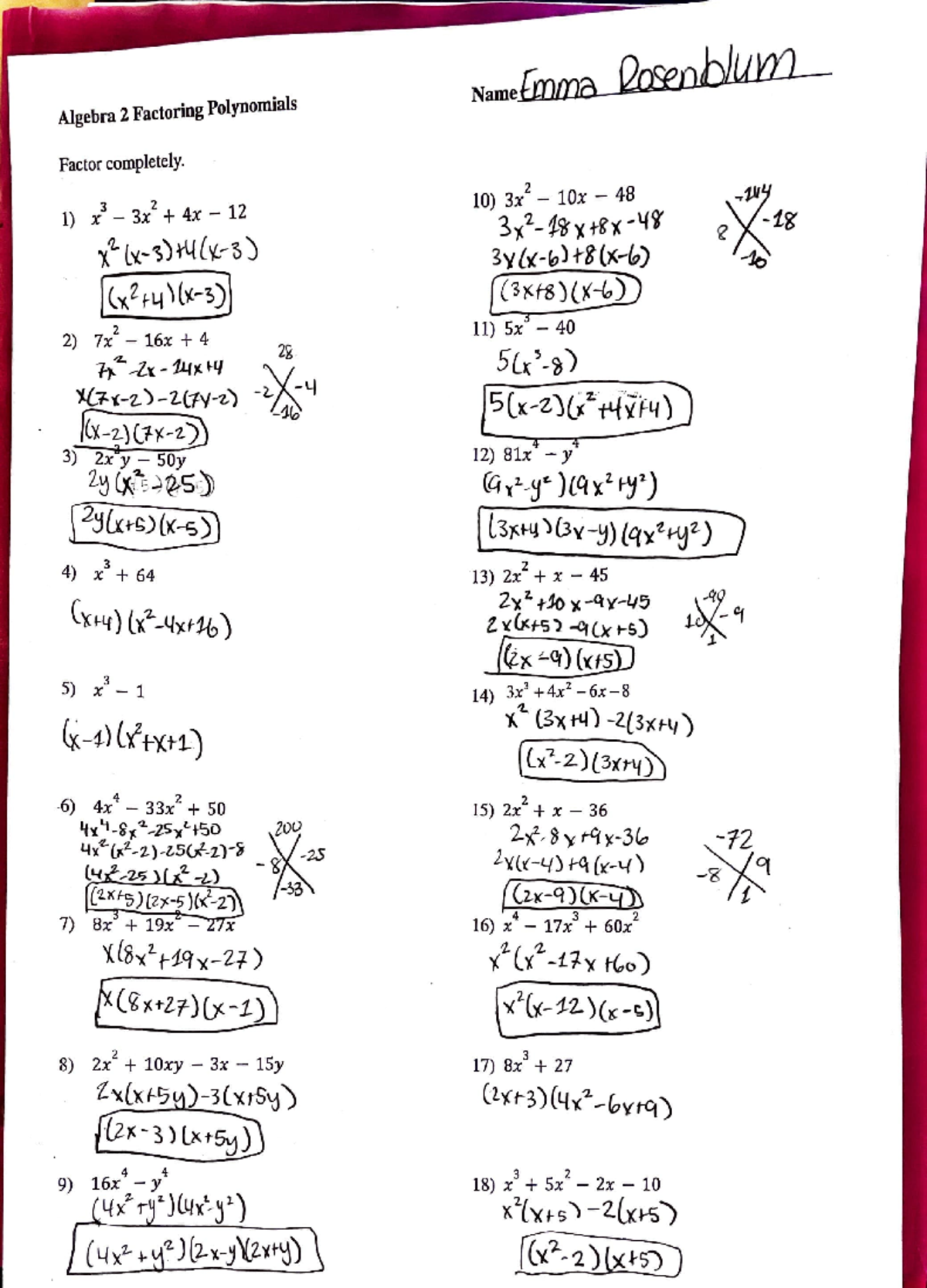 Writing polynomial equations - Algebra 2 Factoring Polynomials Factor ...