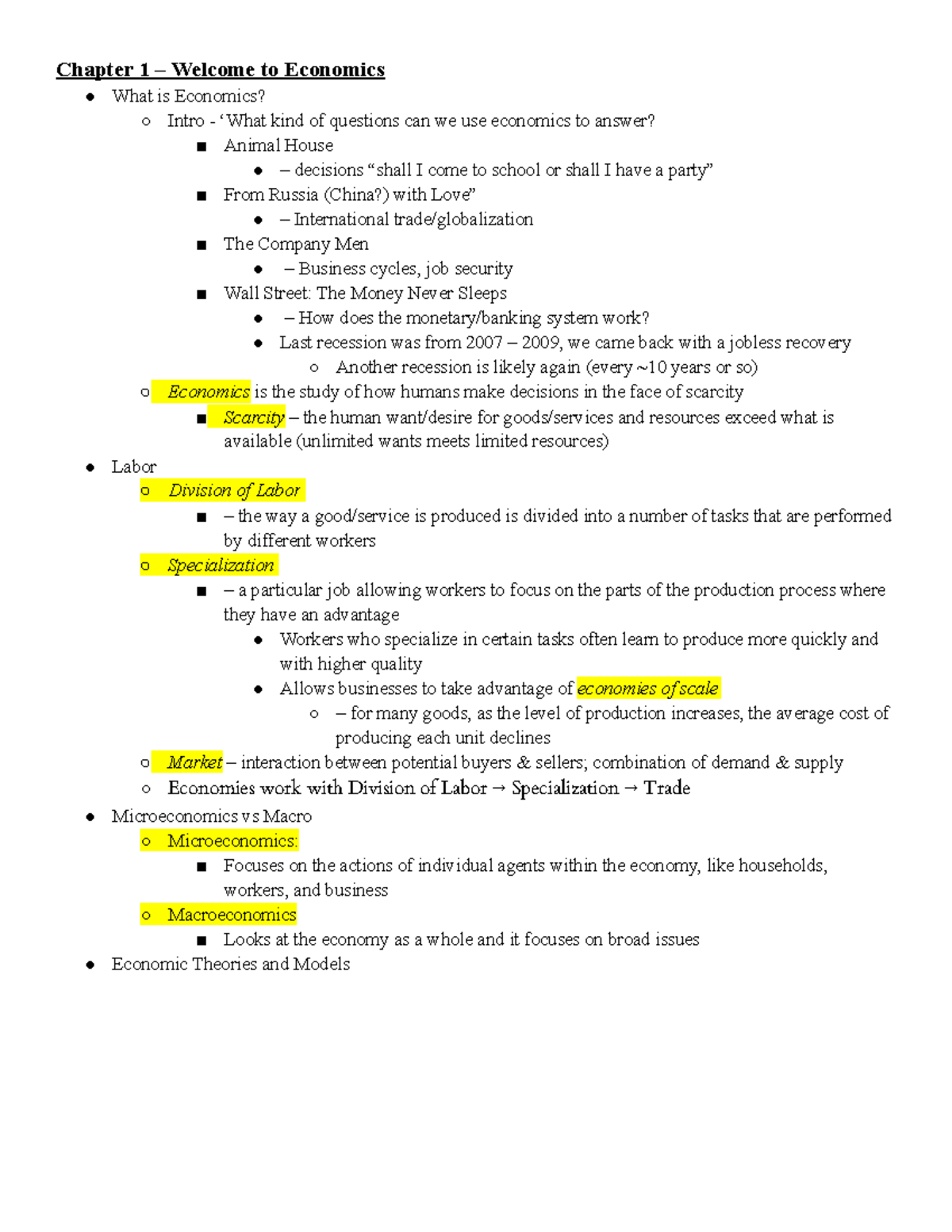 Chapter 1 - Welcome to Economics - will be added later to include more ...