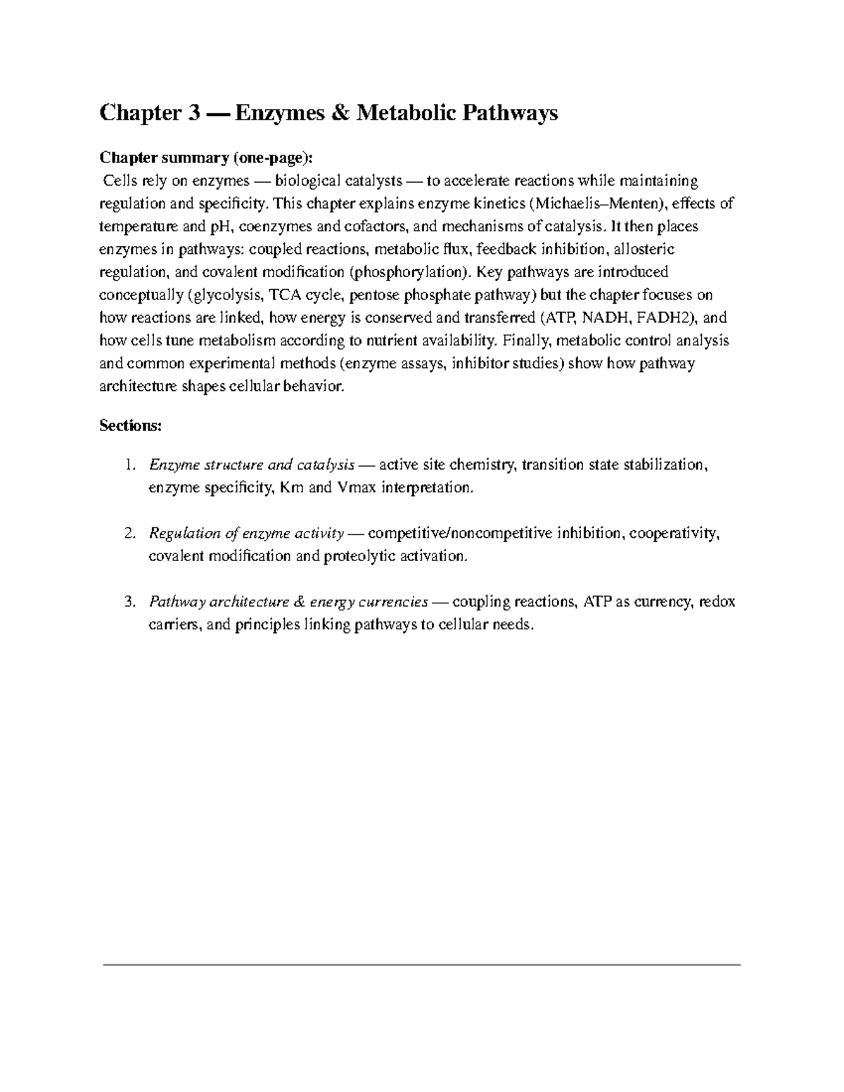 BIO CH3 - Enzymes & Metabolic Pathways Summary Notes - Studocu