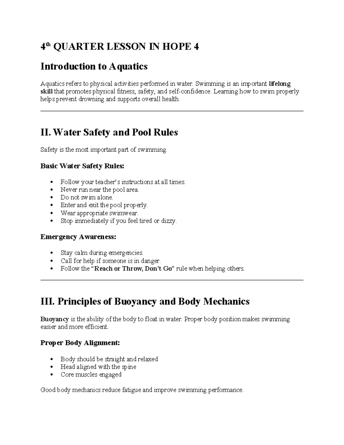 HOPE 4 Aquatics: Essential Swimming Skills & Water Safety Guide - Studocu