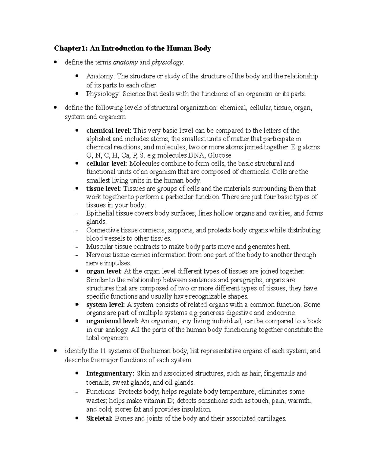Midterm Exam Study Notes for Anatomy & Physiology (Course Code: BIO101 ...