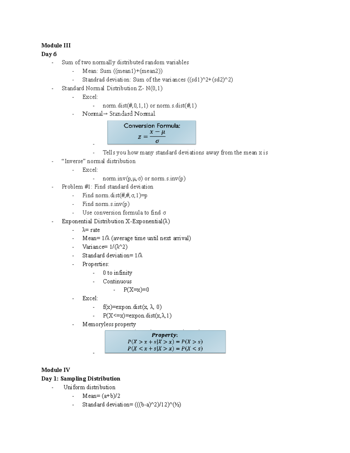 Final Study Guide - Module III Day 6 - Sum of two normally distributed ...