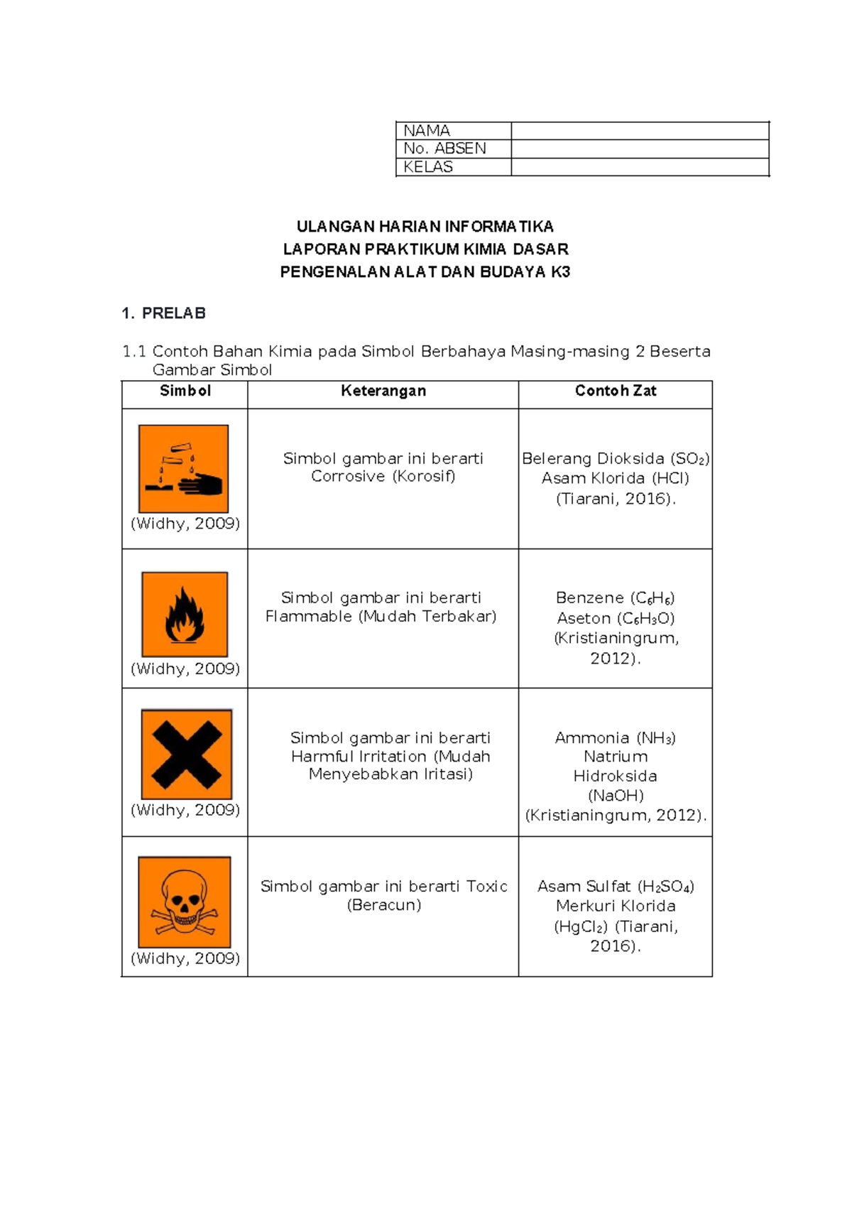 Ulangan Harian Informatika: Laporan Praktikum Kimia Dasar - Studocu