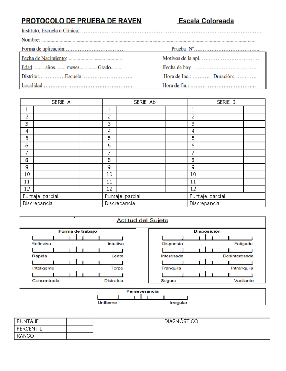 Formato Protocolo de Prueba Raven Infantil - SERIE A SERIE Ab SERIE B 1 ...