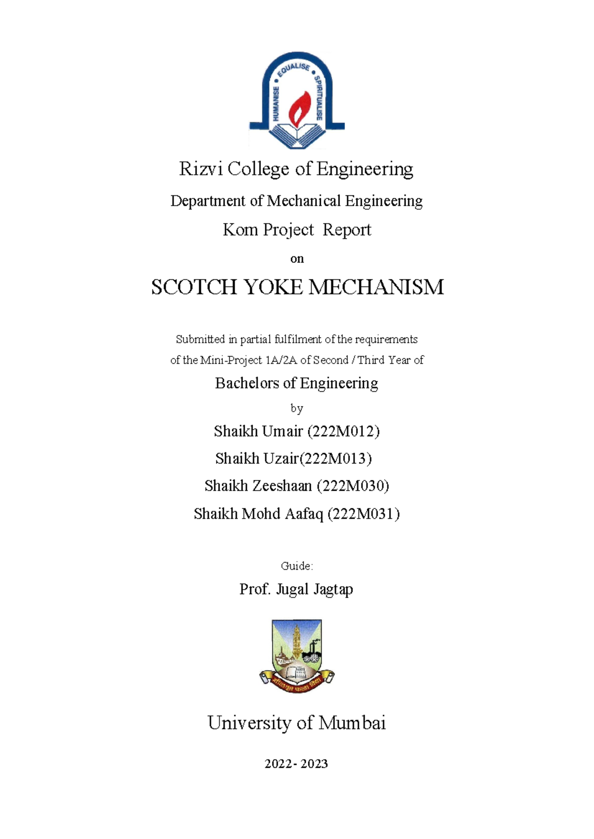 MINI Project Synopsis Format (1 Year Project) - Mechanical Engineering ...