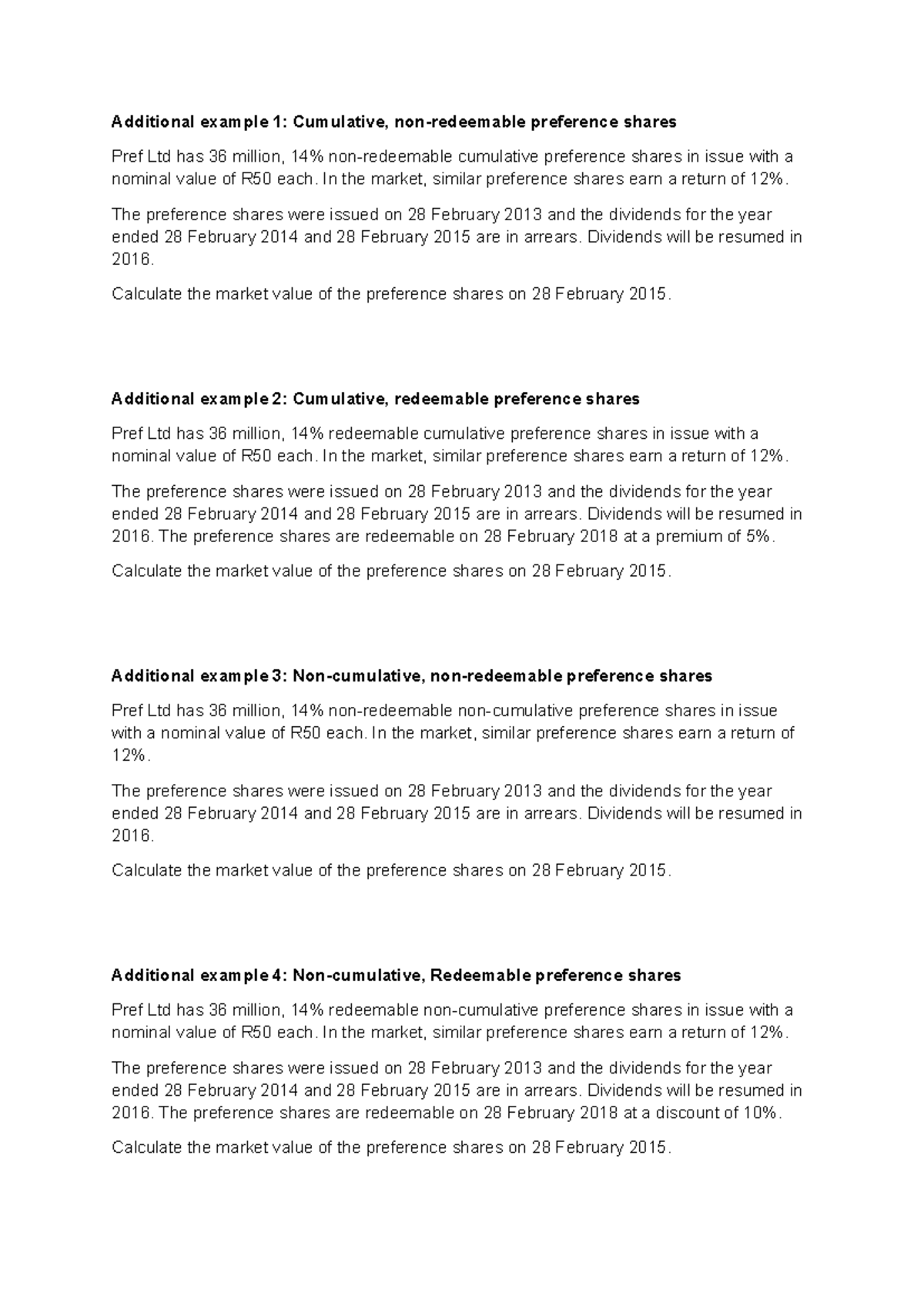 FINM 272 Additional Notes on Cumulative & Redeemable Preference Shares ...