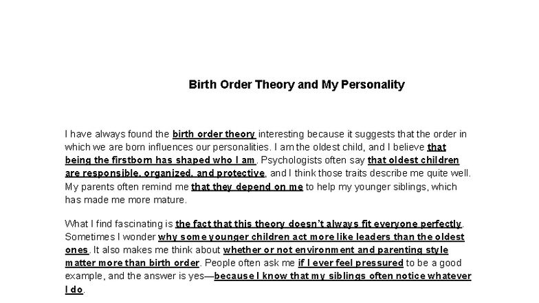 Essay 2 - Birth Order Theory and Its Impact on Personality - Studocu
