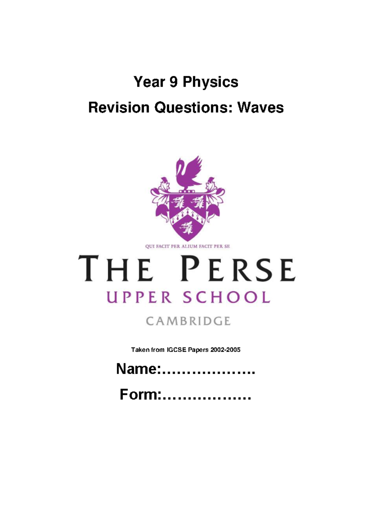 Y9 Revision Questions - Waves - Year 9 Physics Revision Questions ...
